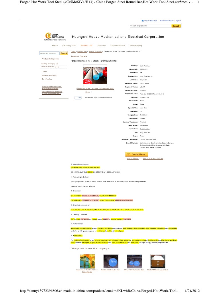 SKD61 Hot Work Tool Steel Properties | PDF | Forging | Steel