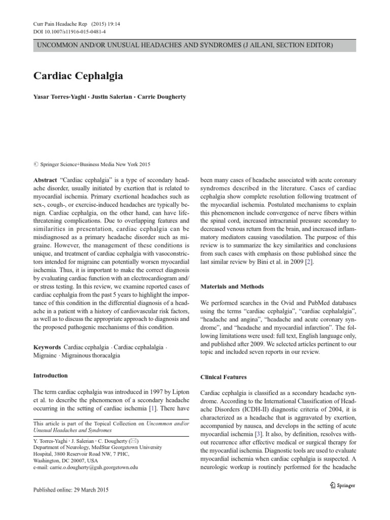 Cardiac Cephalgia 2 PDF | PDF | Angina Pectoris | Headache