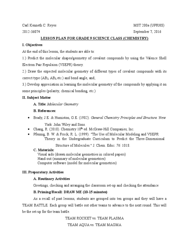 Grade 9 Chemistry: Molecular Geometry Lesson | PDF | Covalent Bond ...