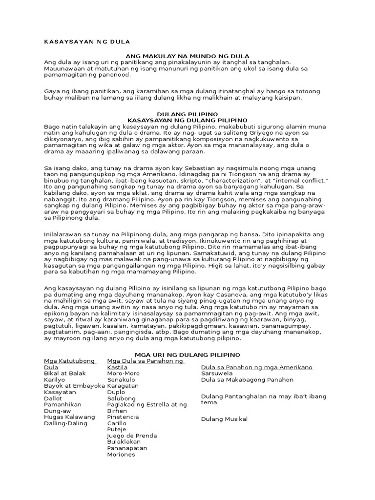 Kasaysayan NG Dula | PDF