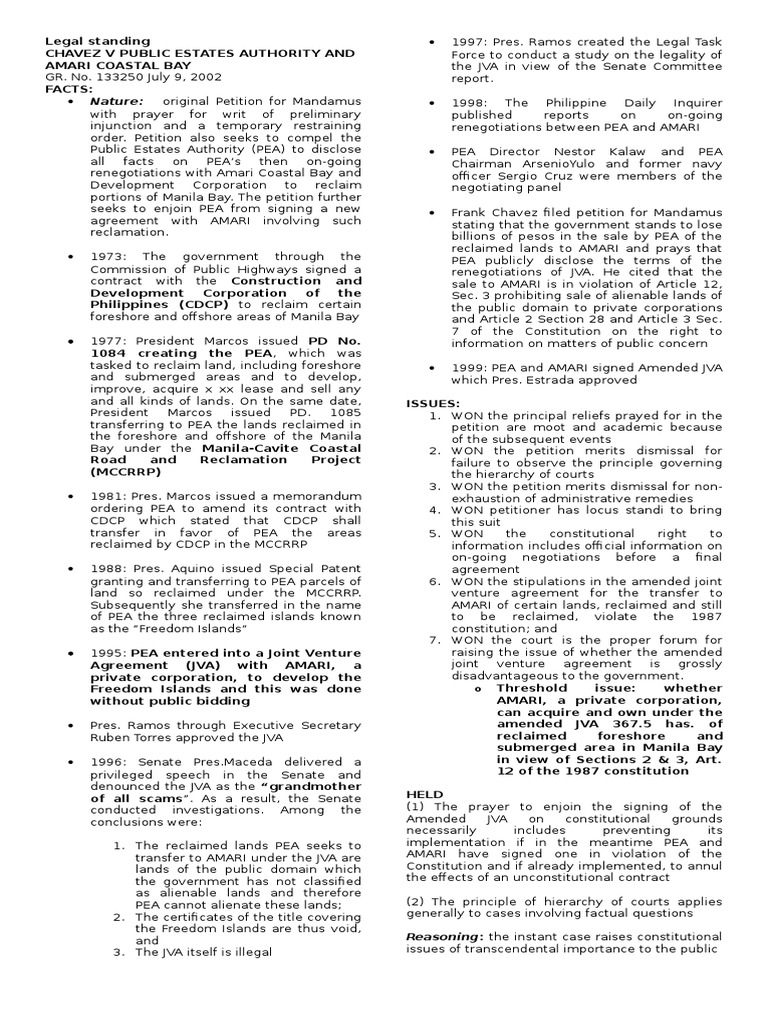 Analysis of the Chavez v Public Estates Authority and Amari Coastal Bay ...