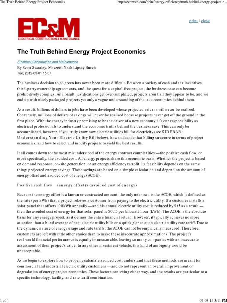 The Truth Behind Energy Project Economics | PDF | Computers ...