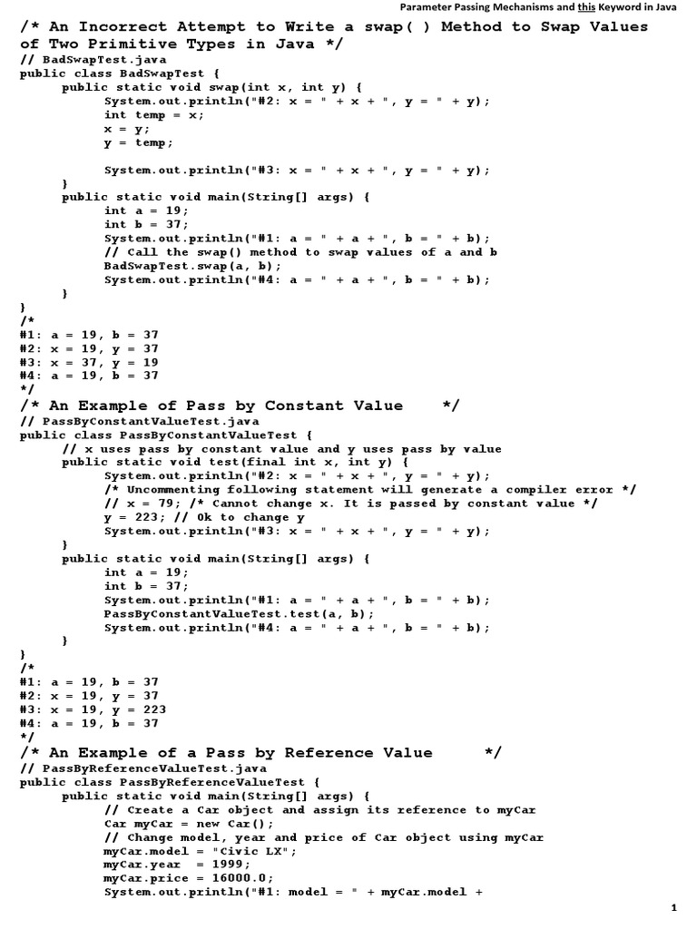 Java Parameter Passing Techniques Explained | PDF | Method (Computer ...