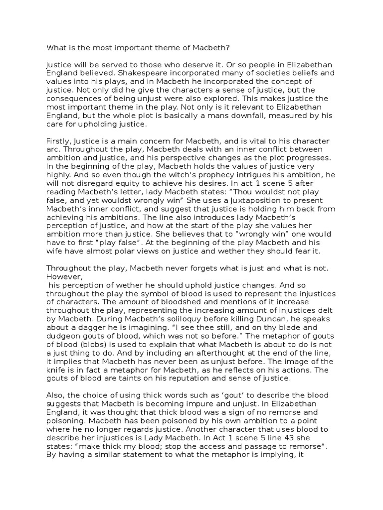 What Are The Main Themes in Macbeth (Essay) | PDF | Macbeth | Justice