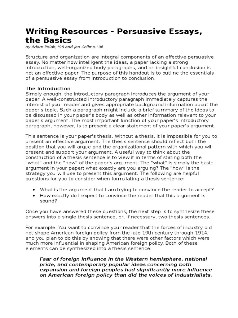 HANDOUT - Persuasive Writing Basics | PDF | Argument | Paragraph