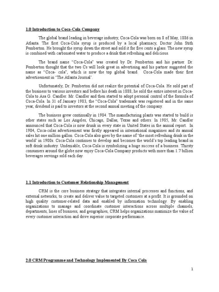 Customer Relationship Management of Coca-Cola | PDF | Coca Cola | The ...