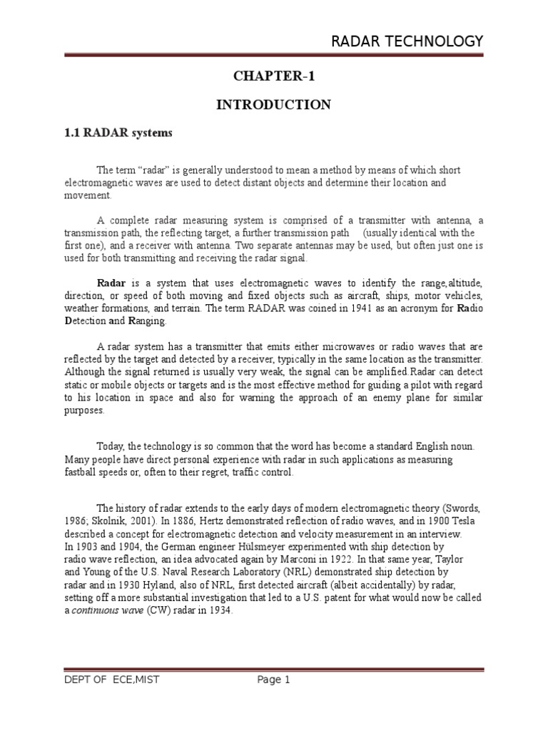 Chapter-1: 1.1 RADAR Systems | PDF | Radar | Electromagnetic Radiation