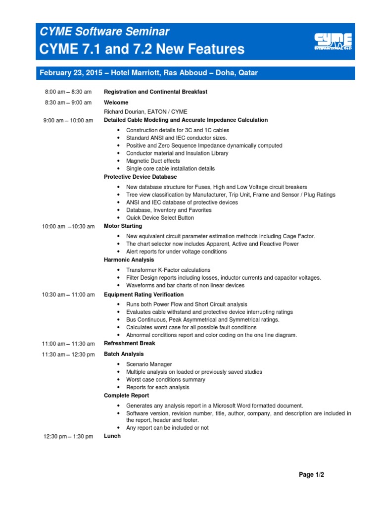 EATON CYME Seminar Doha Qatar Feb 23 2015agenda R1 | PDF | Electrical ...