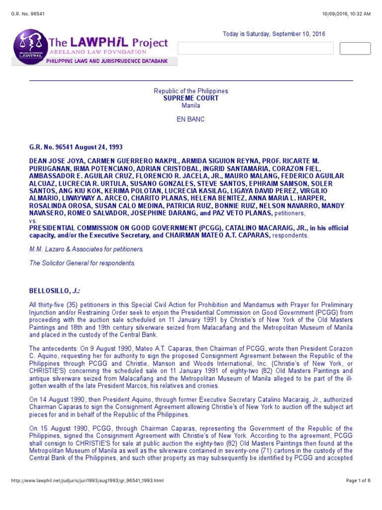 Joya vs. PCGG | PDF | Mandamus | Standing (Law)