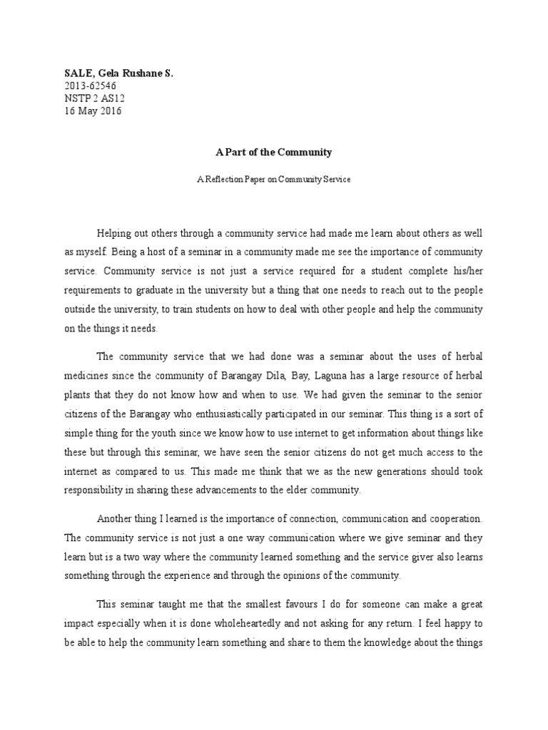 NSTP Reflection | PDF | Community | Cognition