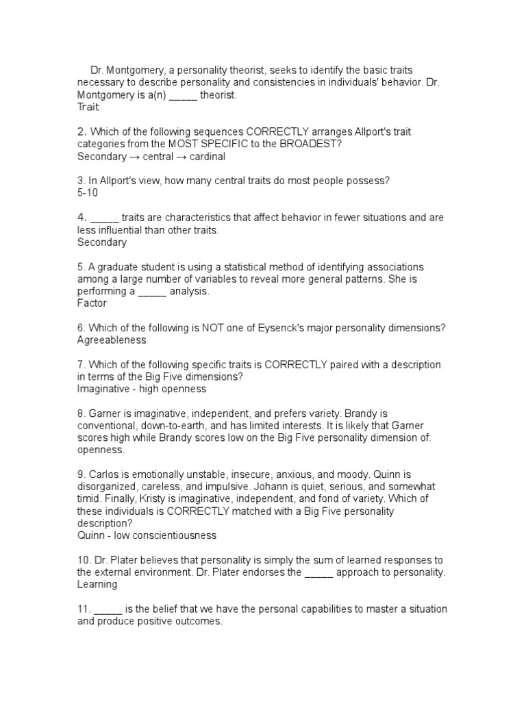 Exploring Theories and Methods of Personality Assessment: A Summary of ...