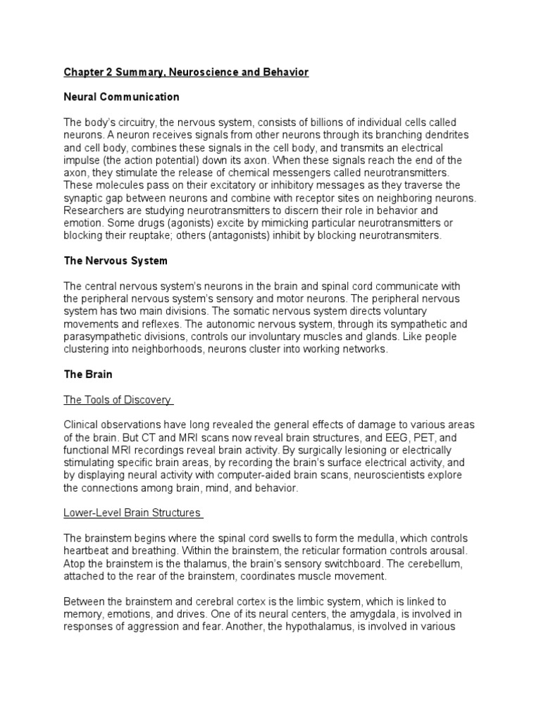 Ap Psychology Chapter 2 Summary | PDF | Neurotransmitter | Nervous System