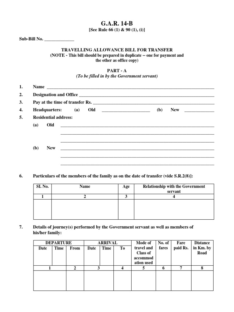 Form for TTA Claim