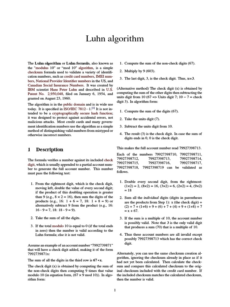 Luhn Algorithm Error Data Transmission