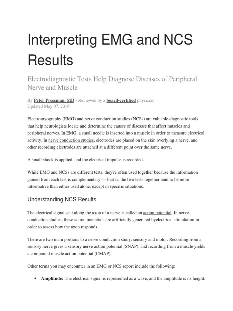 Interpreting EMG and NCS Results | Download Free PDF | Electromyography | Nerve