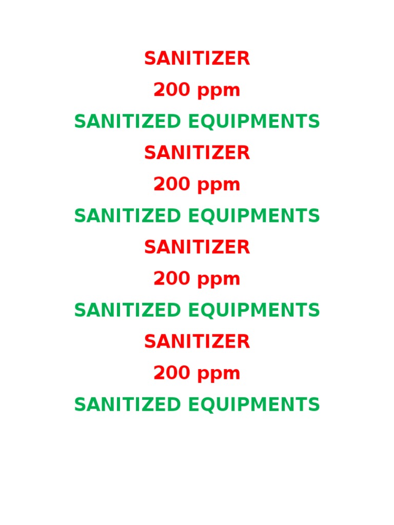 Sanitized Equipments: Sanitizer 200 PPM Sanitizer 200 PPM Sanitizer 200 ...
