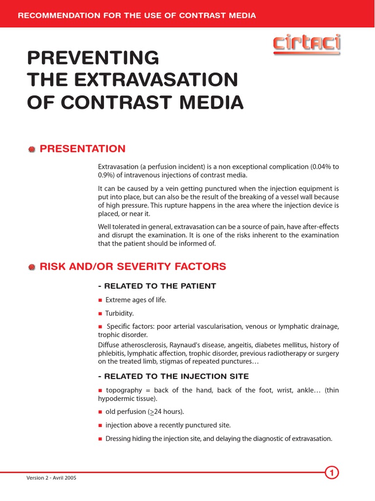 Contrast Media Extravasation | PDF | Vein | Pain
