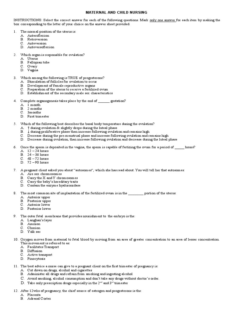 OB Nursing Practice Questions and Answers | PDF | Childbirth | Pregnancy