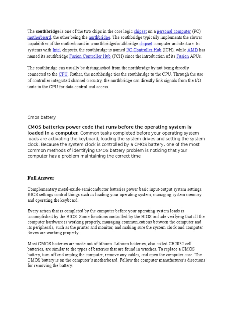 The Southbridge Is One of The Two Chips in The Core Logic Chipset On A ...