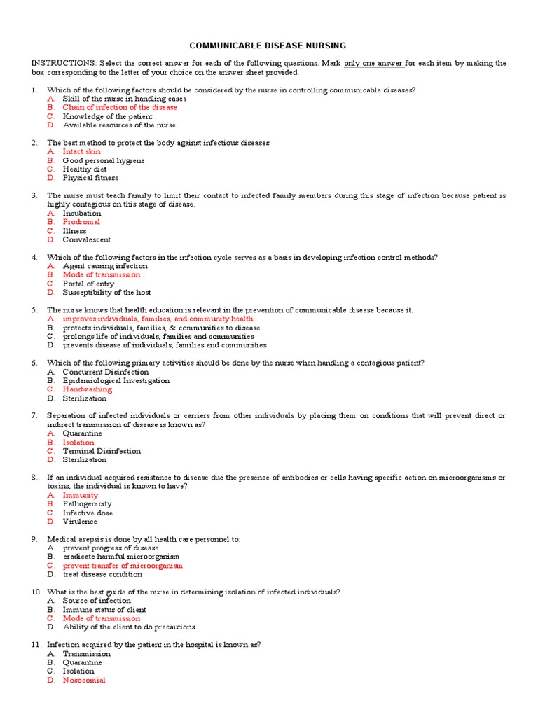 Communicable Disease Nursing Answer Key | PDF