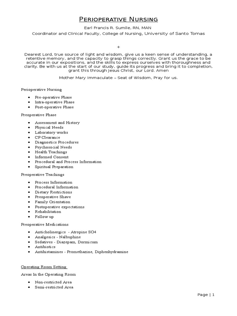 Perioperative Nursing Hand Out | PDF | Anesthesia | Surgical Suture