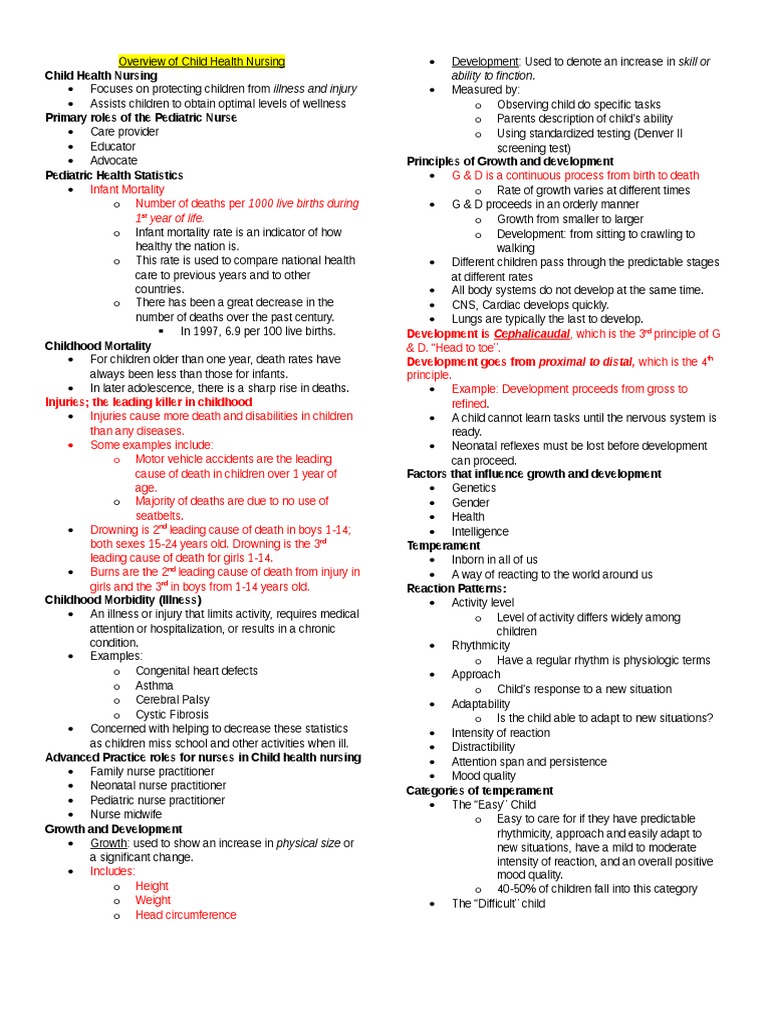 Pediatric Nursing - Outline Notes | PDF