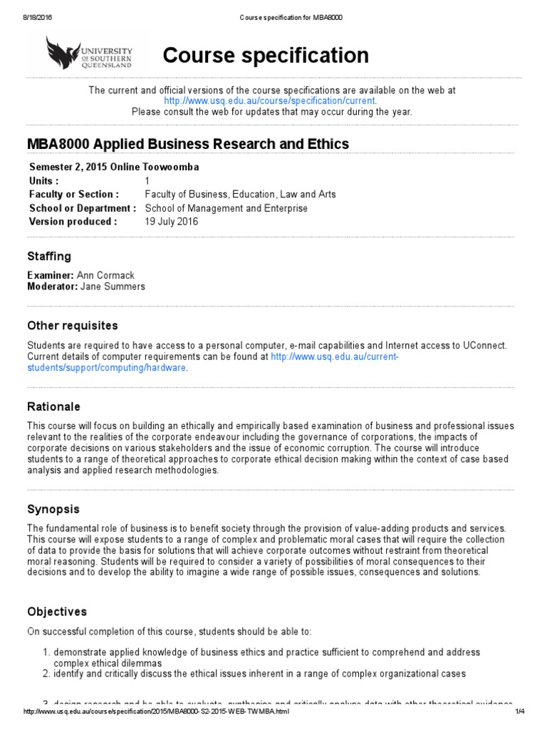 Course Specification For MBA8000 | PDF | Educational Assessment | Test ...
