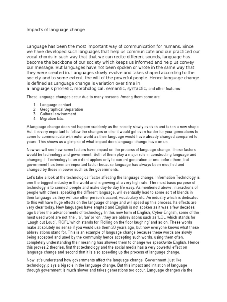 Impacts of Language Change | PDF | French Language | English Language