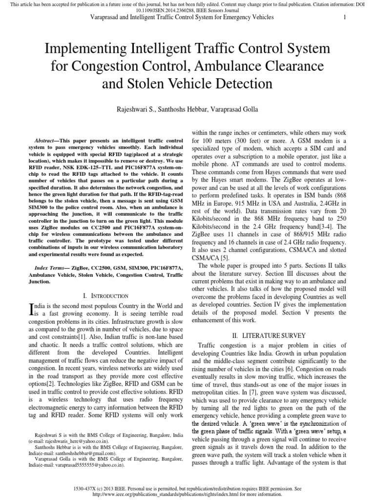 Implementing Intelligent Traffic Control System | PDF | Radio Frequency ...