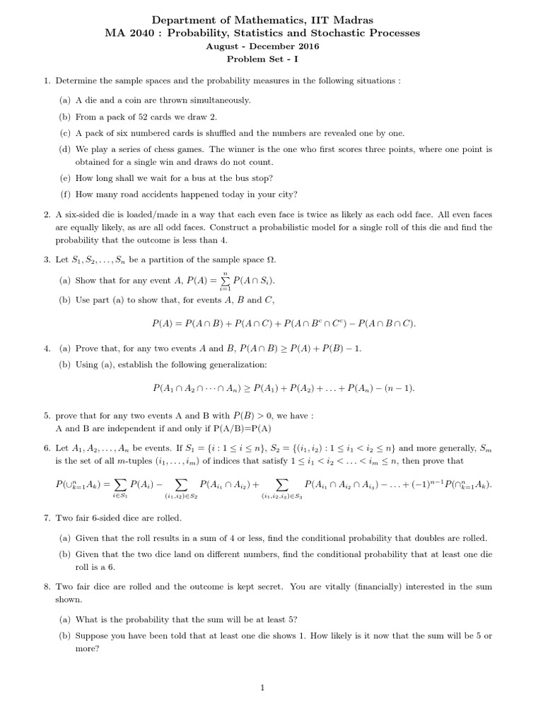 Prob Set 1 | PDF | Probability | Probability And Statistics