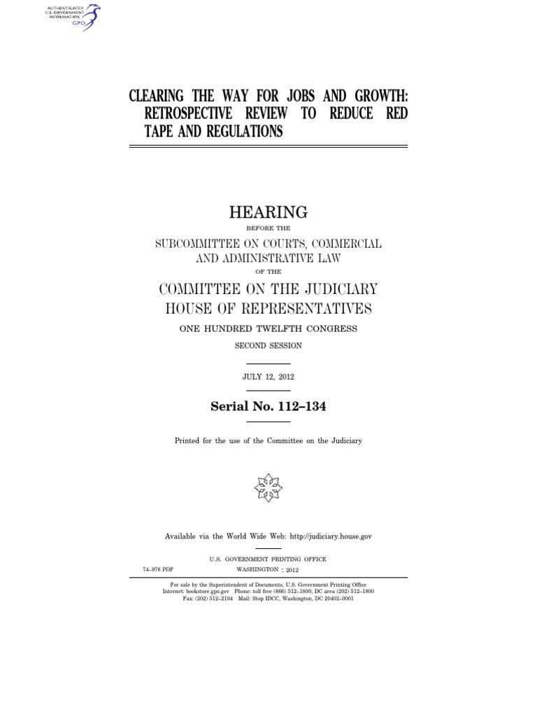 House Hearing, 112TH Congress - Clearing The Way For Jobs and Growth ...