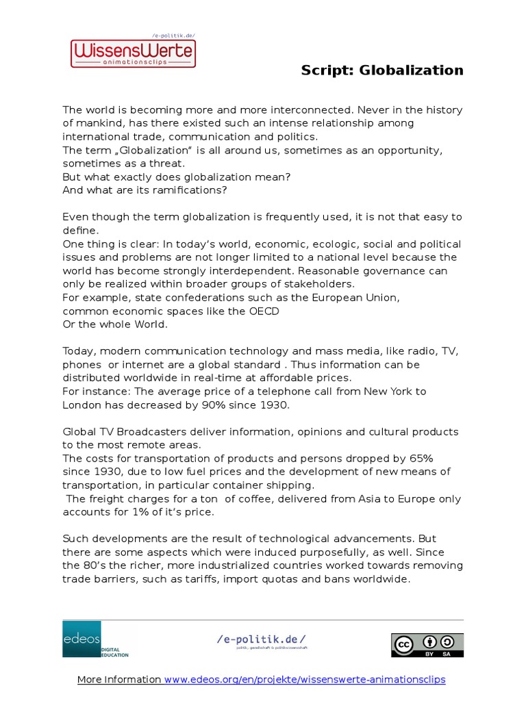 Script Globalization.docx | Multinational Corporation | Globalization