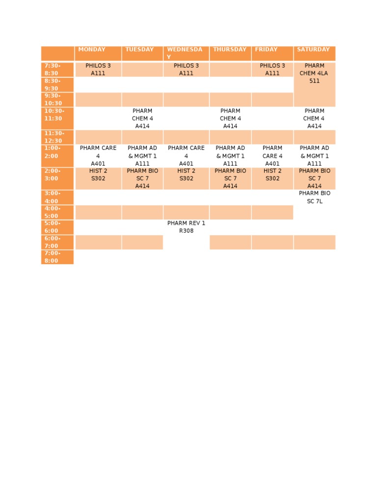 Weekly Class Schedule Overview | PDF