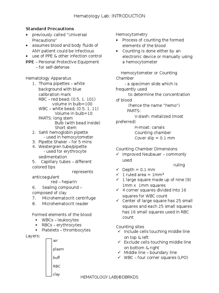 Hematology Lab Intro | PDF | Animal Anatomy | Physiology