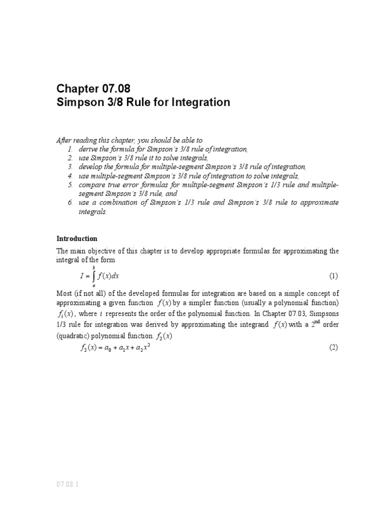 Simpson's 3/8 Rule for Integration | PDF | Integral | Polynomial