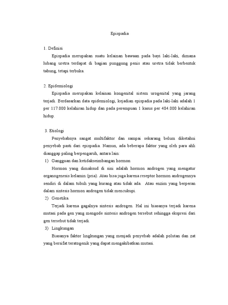 Epispadia: Definisi, Klasifikasi, dan Penanganan | PDF | Kesehatan ...