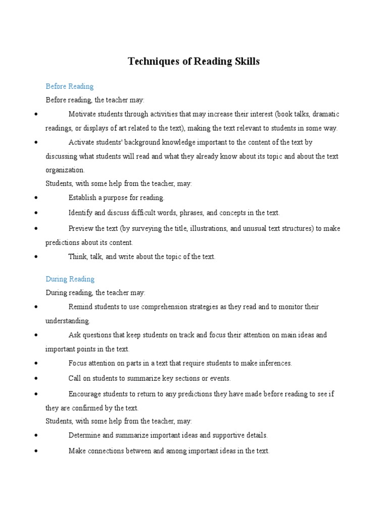 Techniques Reading Skills | PDF