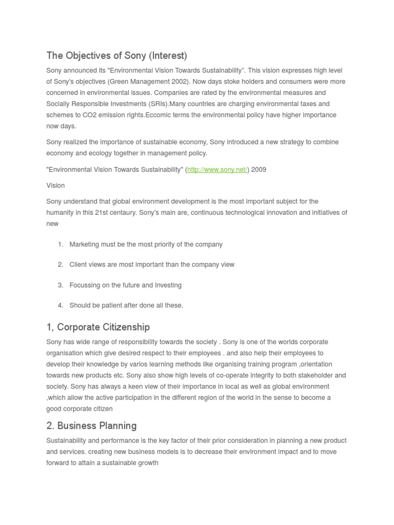 The Objectives of Sony | Sony | Corporate Social Responsibility