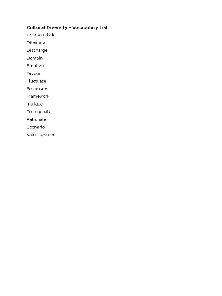 Cultural Diversity - Vocabulary List | PDF