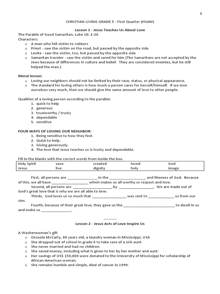 Jesus' Teachings on Love for Grade 5 | PDF | Crucifixion Of Jesus ...