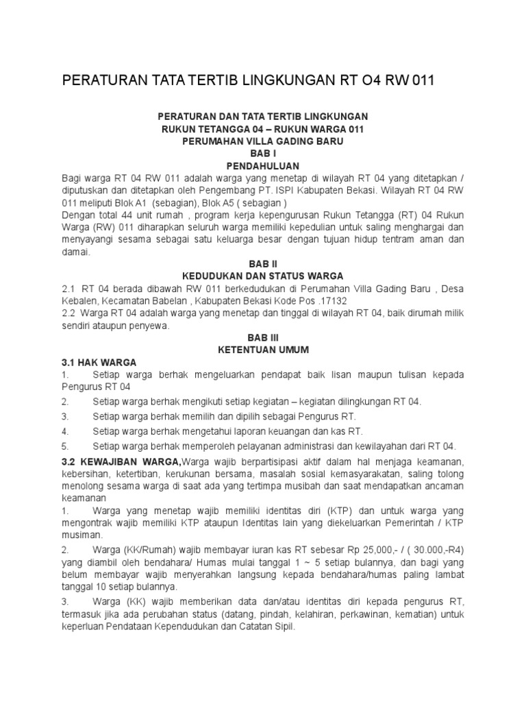 Peraturan Tata Tertib Lingkungan RT O4 RW 011 | PDF