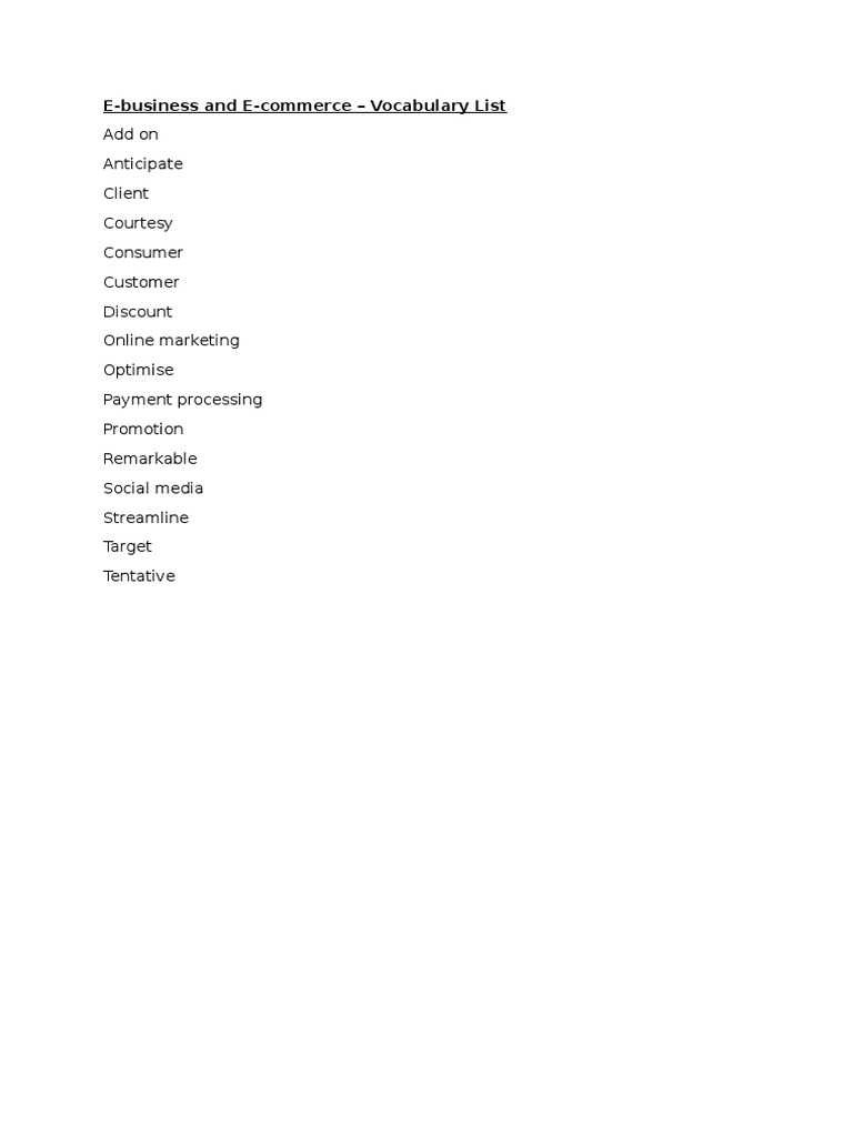 E-commerce Vocabulary List | PDF