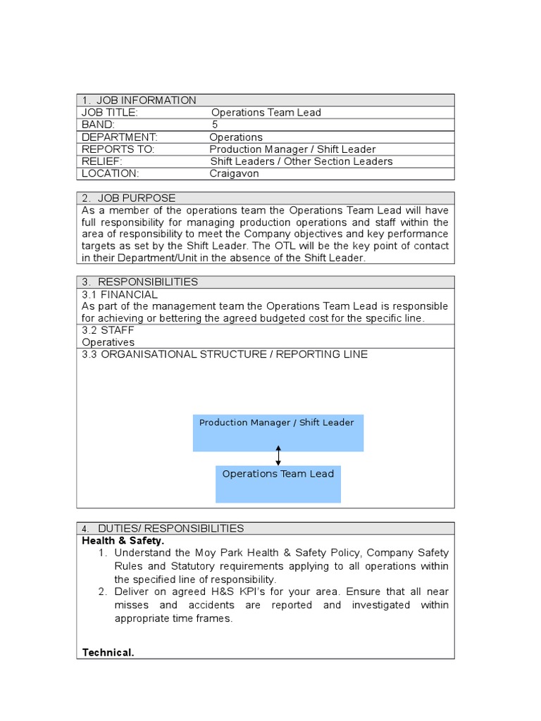 Operations Team Lead X 2 Moy Park | PDF | Occupational Safety And ...