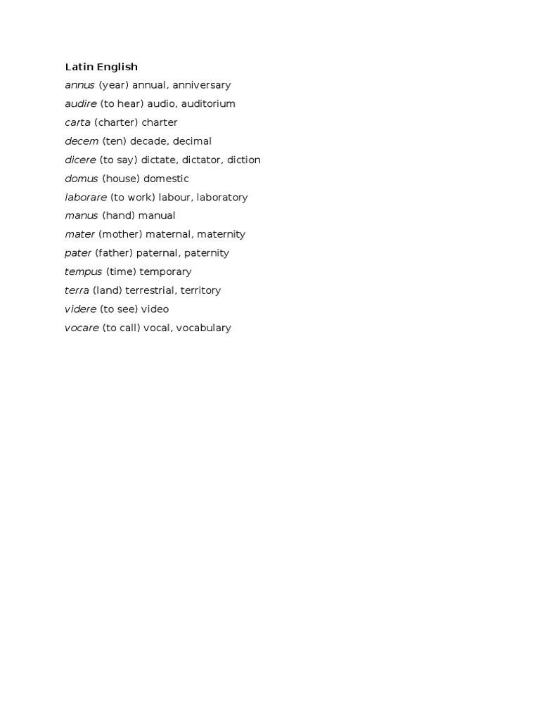 Latin Roots and English Derivatives | PDF