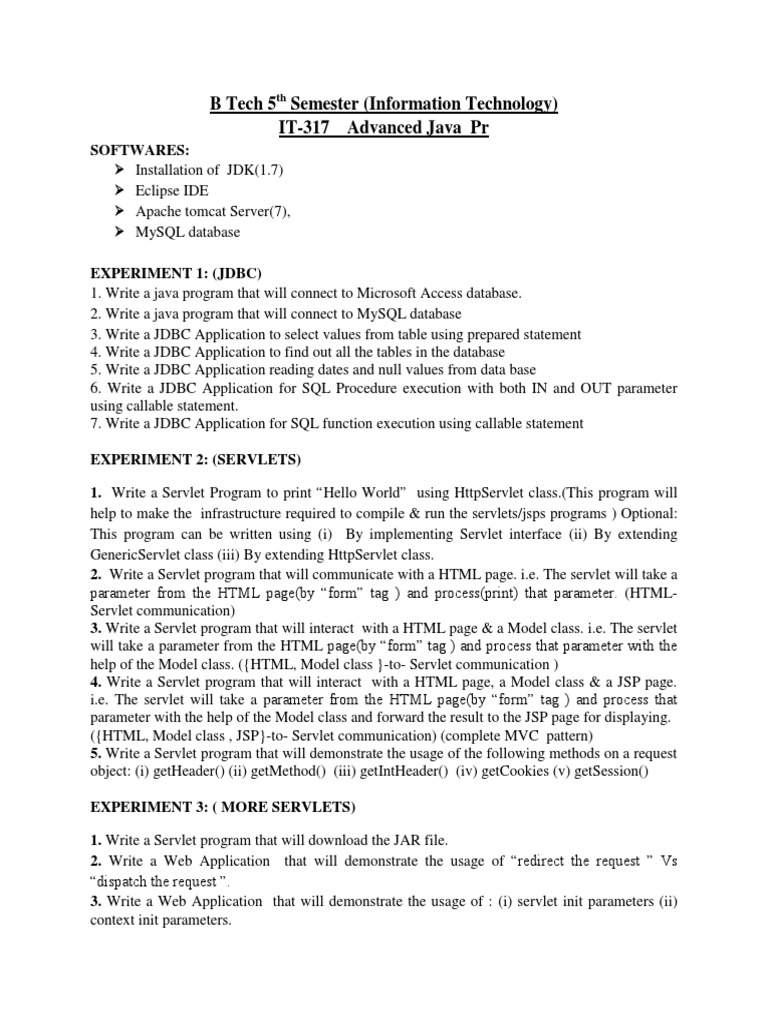 Advanced Java Manual | PDF | Java Server Pages | Java Servlet