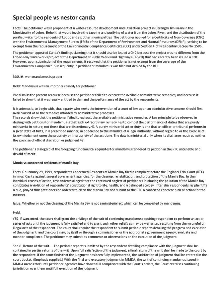 Mandamus Case Digests | PDF | Mandamus | Writ Of Prohibition