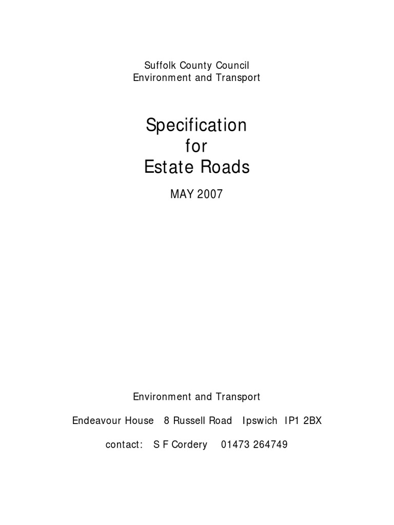 Suffolk Estate Roads Specification Guide | PDF | Road | Drainage