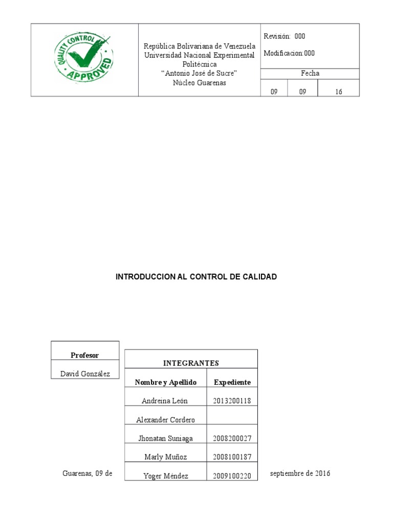 Introducción Al Control de Calidad | PDF | Ingeniería de confiabilidad | Calidad (comercial)