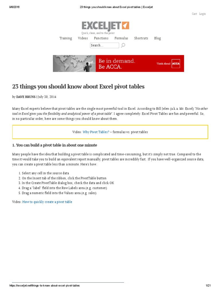 23 Things You Should Know About Excel Pivot Tables - Exceljet PDF | PDF | Microsoft Excel | Software