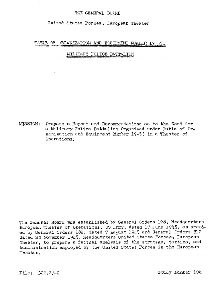 ETO, Table of Organization and Equipment, 19-55 MP Battalion 1945 | PDF ...